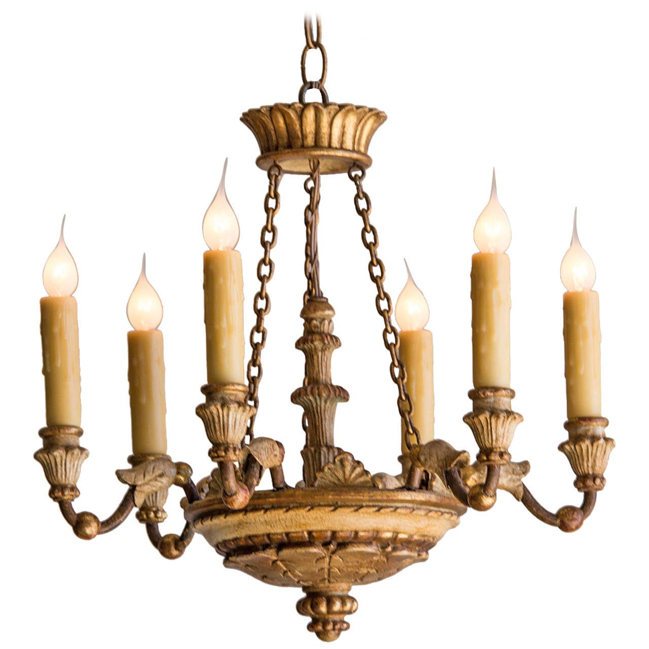 Neoclassical Painted and Gilded Vintage Six Arm Chandelier, Italy circa ...