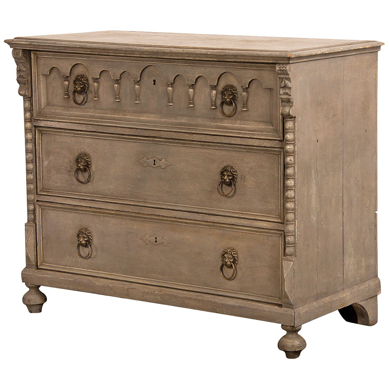 Antique English Tall Painted Three-Drawer Chest, circa 1850 at 1stDibs