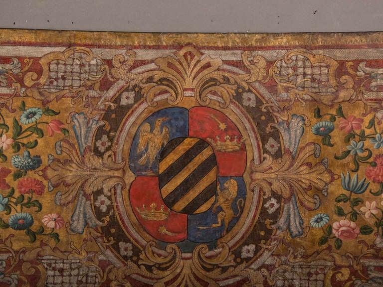 Enormous Painted, Gilded Leather Panel, Italy c.1850 at 1stDibs
