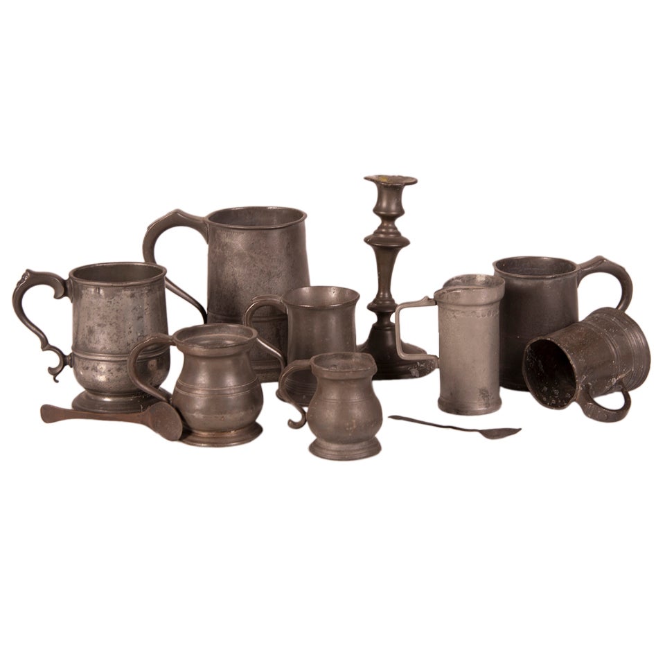 Set of Eleven English Pewter Pieces with Maker Stamps circa 1850 at 1stDibs