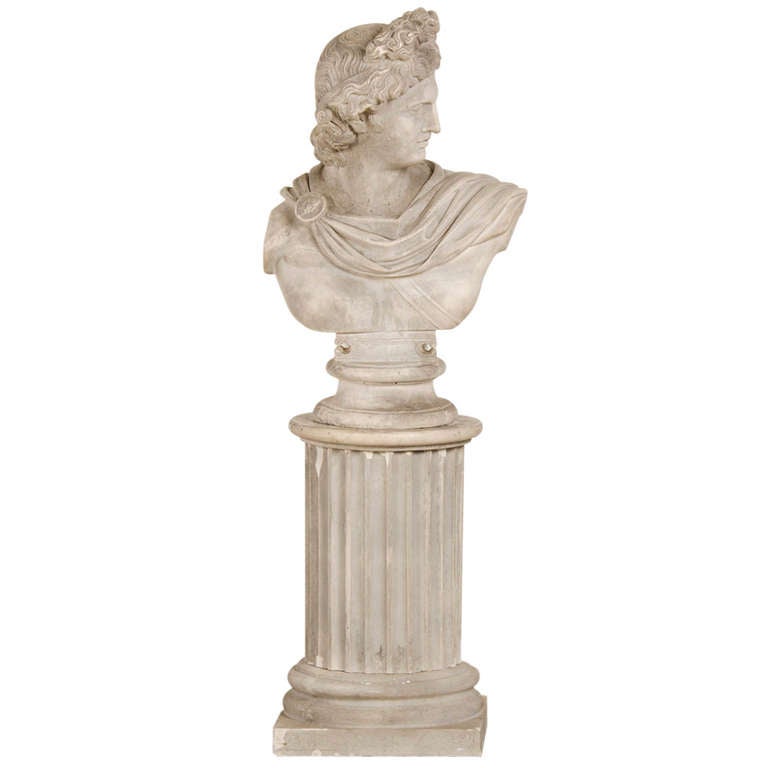 "Apollo Belvedere" bust on column of cast plaster from Italy c.1950. at ...