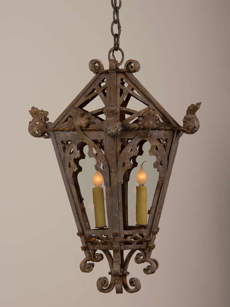 Pair Of Painted Gothic Style Wrought Iron Lanterns Found In France, C ...