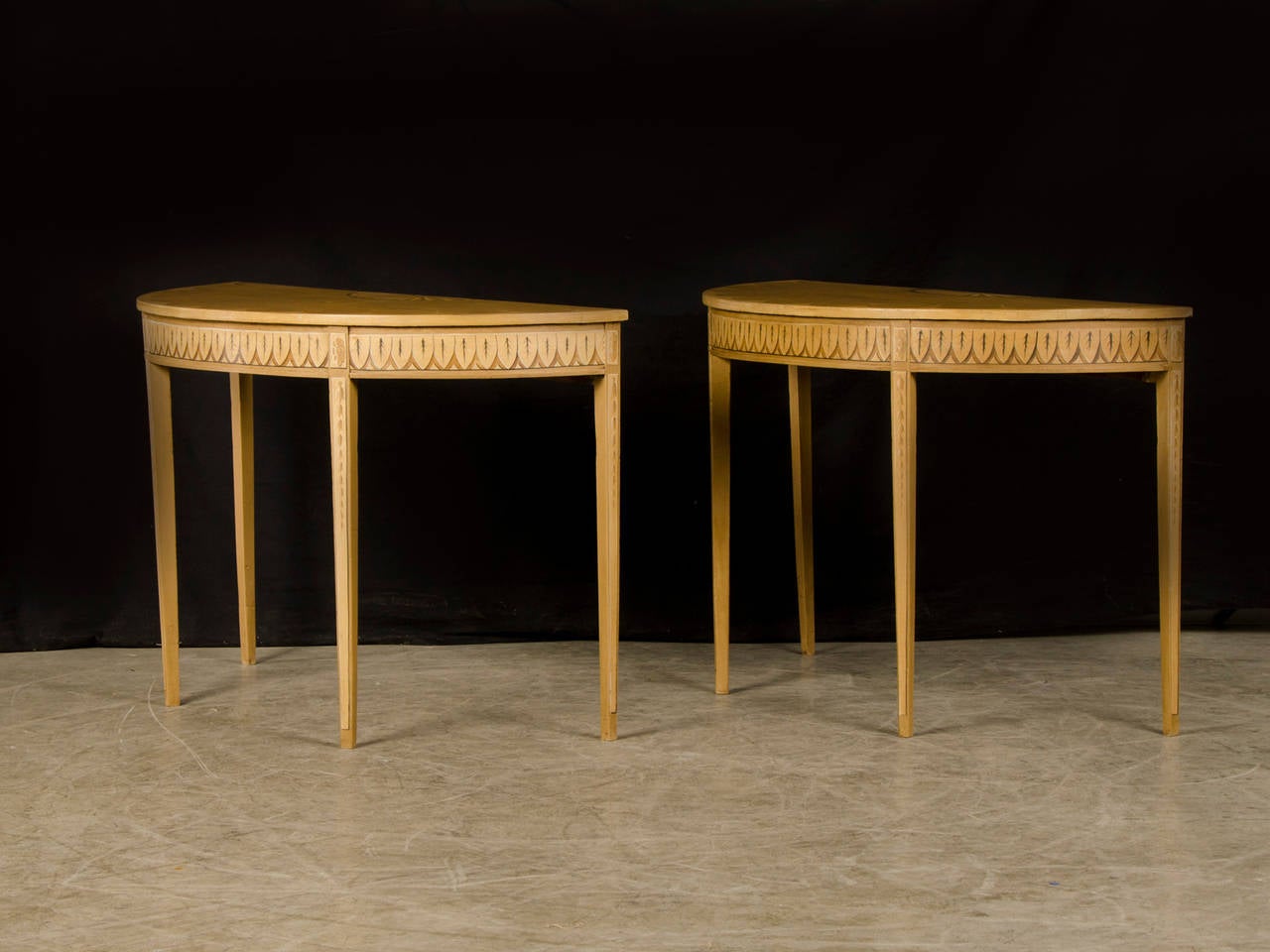 Pair of Antique English Adam Style Painted Demilune Console Tables ...