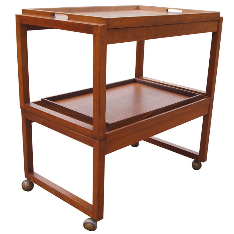 Vintage British Teak Wood Tea Cart Trolley and Table by White and ...