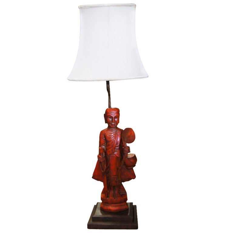 Vintage Oriental Hand Carved Buddha Lamp For Sale at 1stDibs