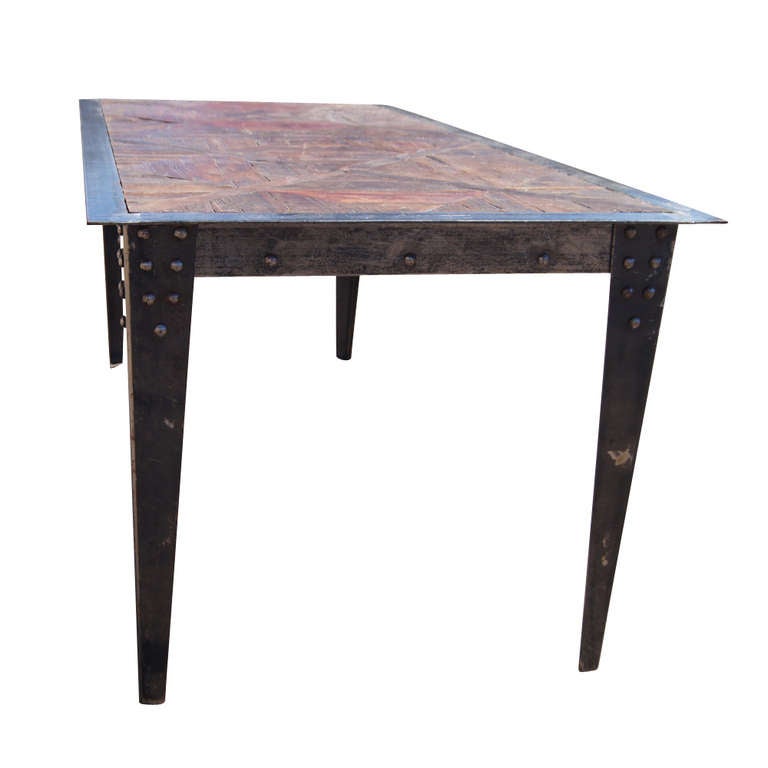 6.5 Ft Vintage Heavy Industrial Steel Wood Table at 1stDibs