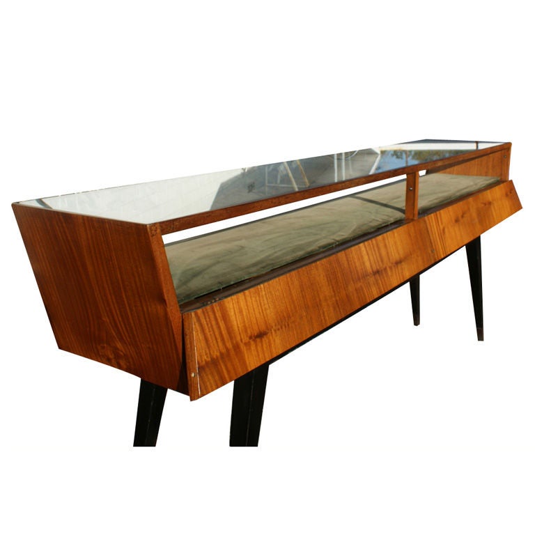 Vintage Italian Wood And Glass Display Cabinet at 1stDibs