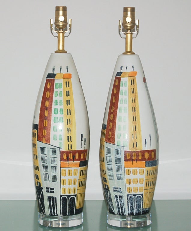 Bitossi Italian Ceramic Cityscape Lamps For Sale at 1stDibs
