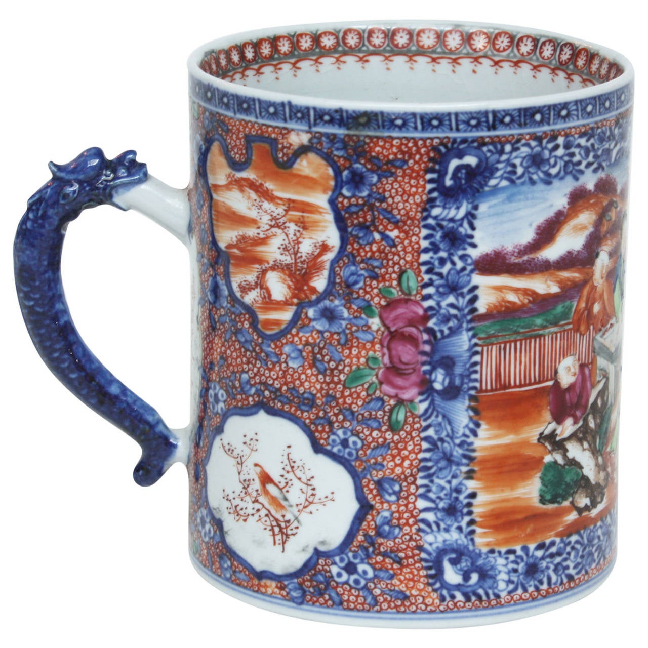Large 18th Century Chinese Export Porcelain Mandarin Tankard at 1stDibs