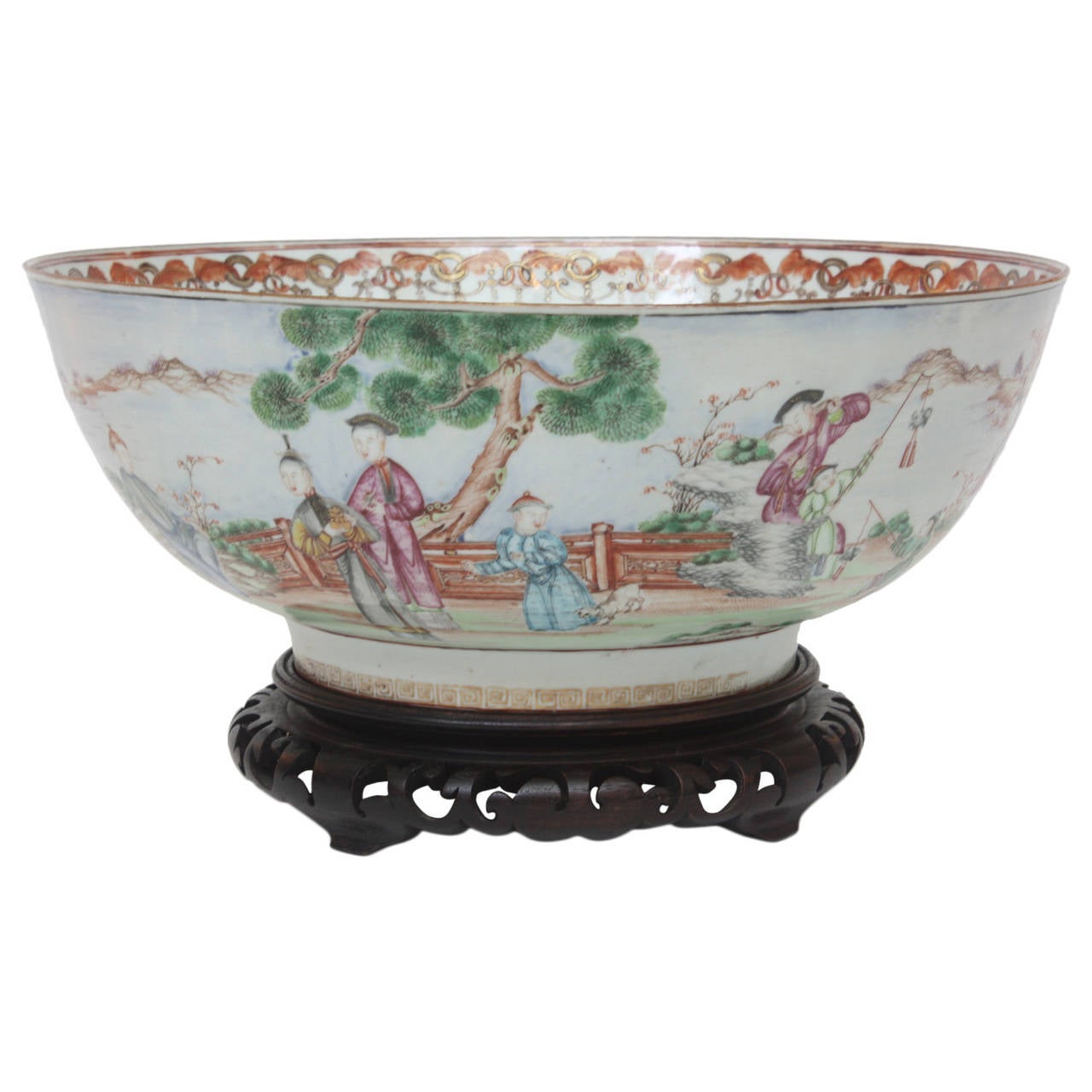 Chinese Export Punch Bowl on Stand at 1stDibs