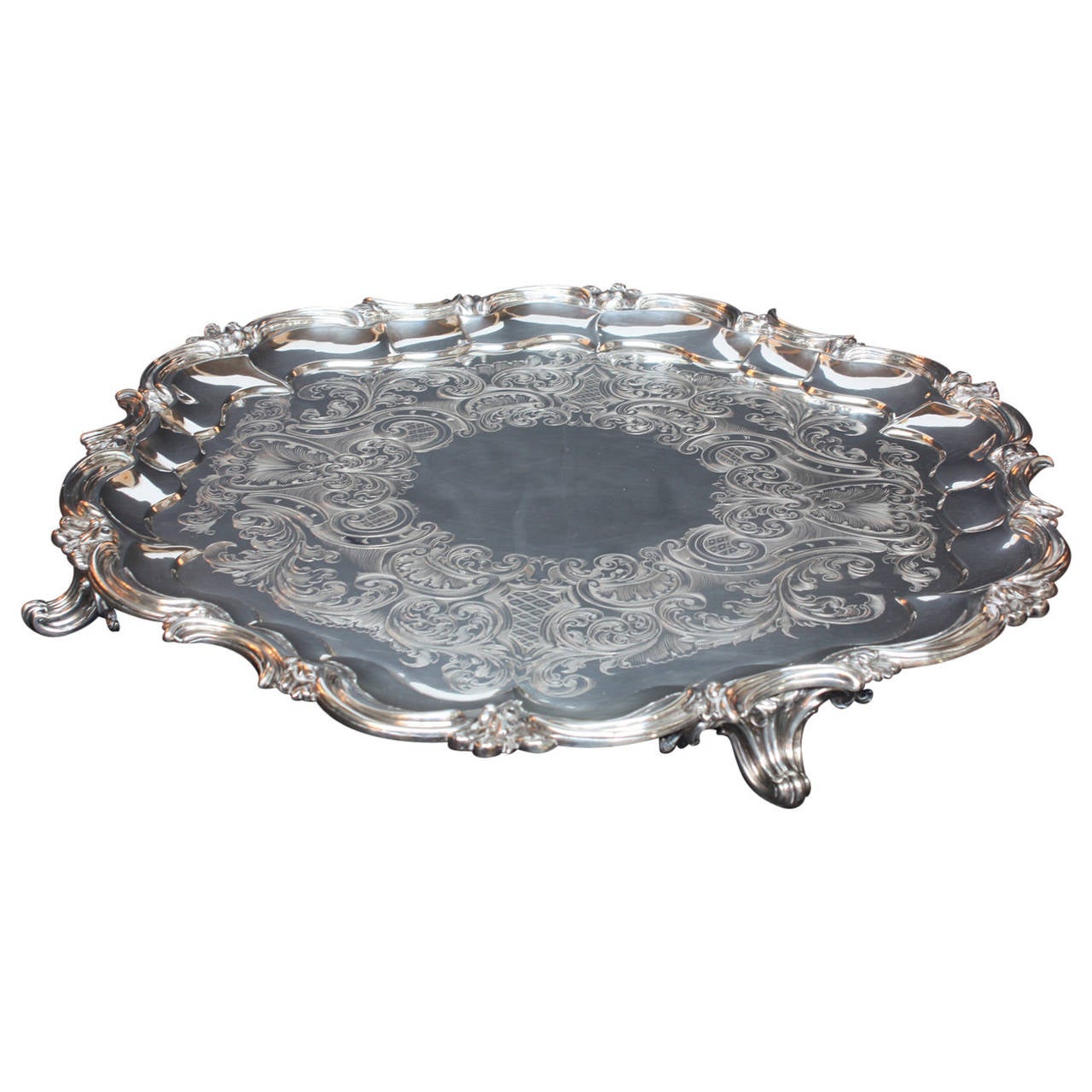 Large Round Sterling Silver Footed Tray by Joseph II and Albert Savory ...