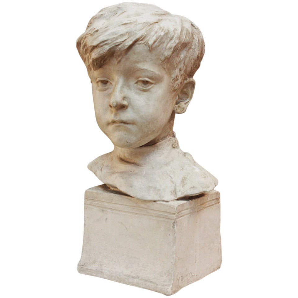 Signed Plaster Portrait Bust of a Boy at 1stDibs