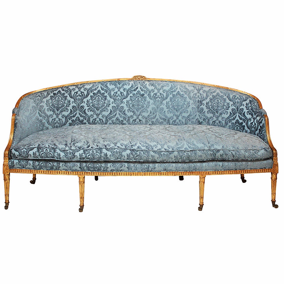 Adam Period Sofa with Carved Giltwood Frame and Blue Velvet Upholstery ...