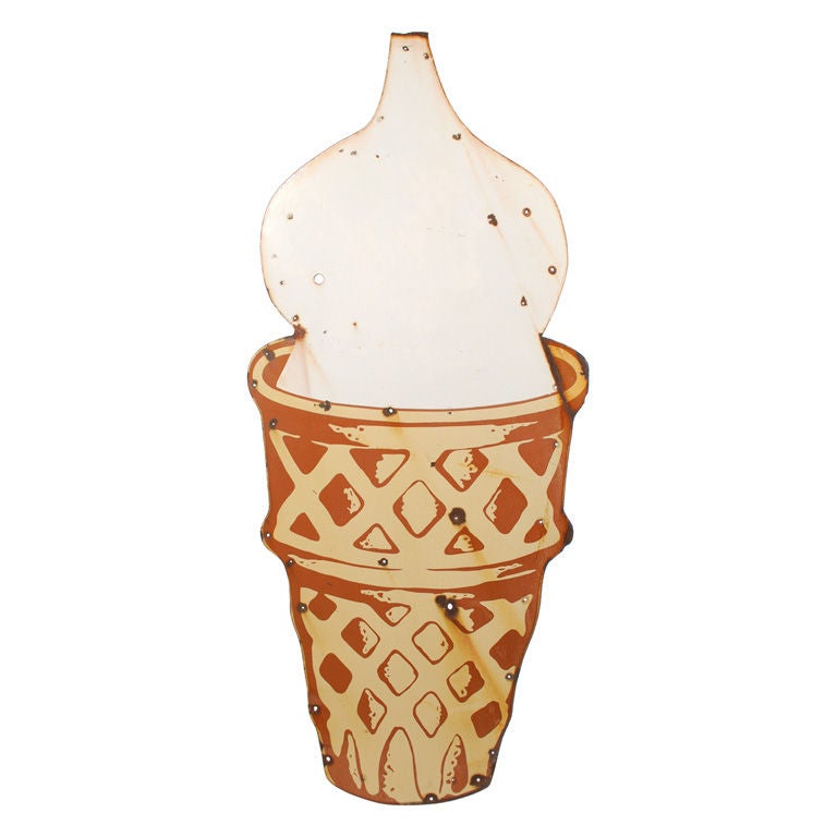 Large Porcelain Ice Cream Cone Sign, 70 For Sale at 1stDibs