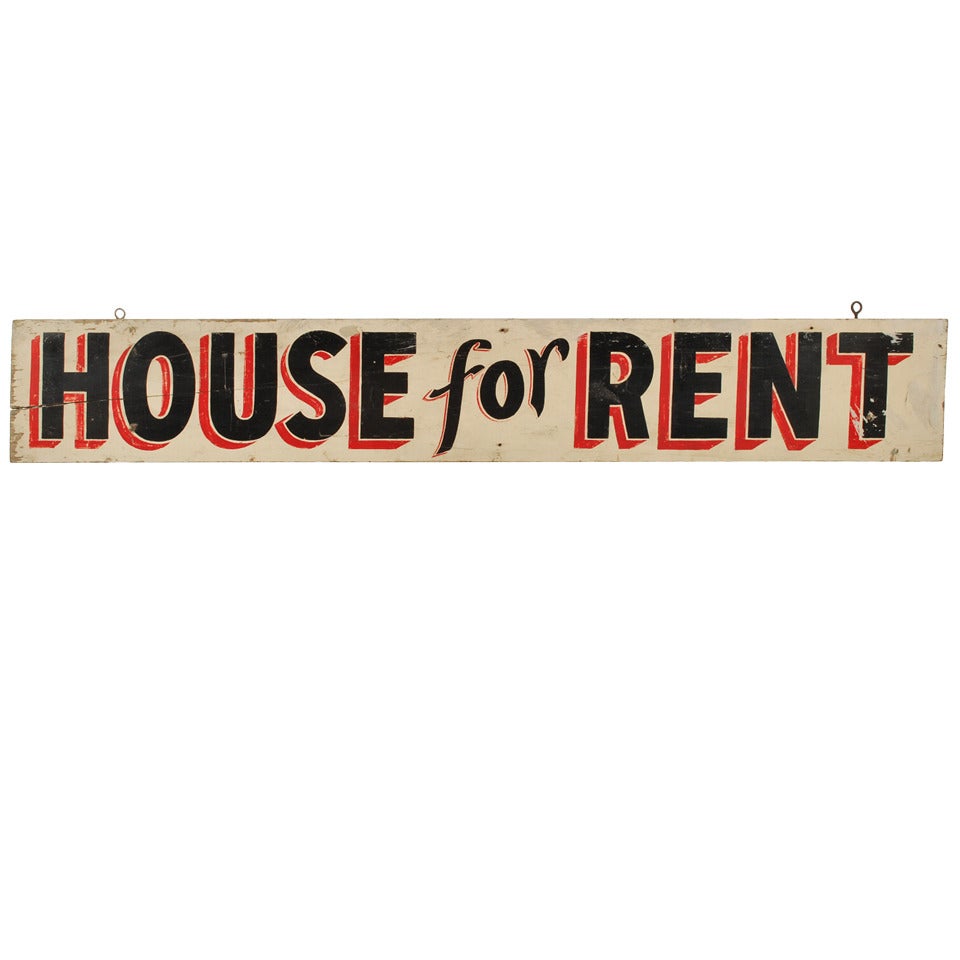 Vintage House For Rent Hand Painted Wood Sign For Sale at 1stDibs