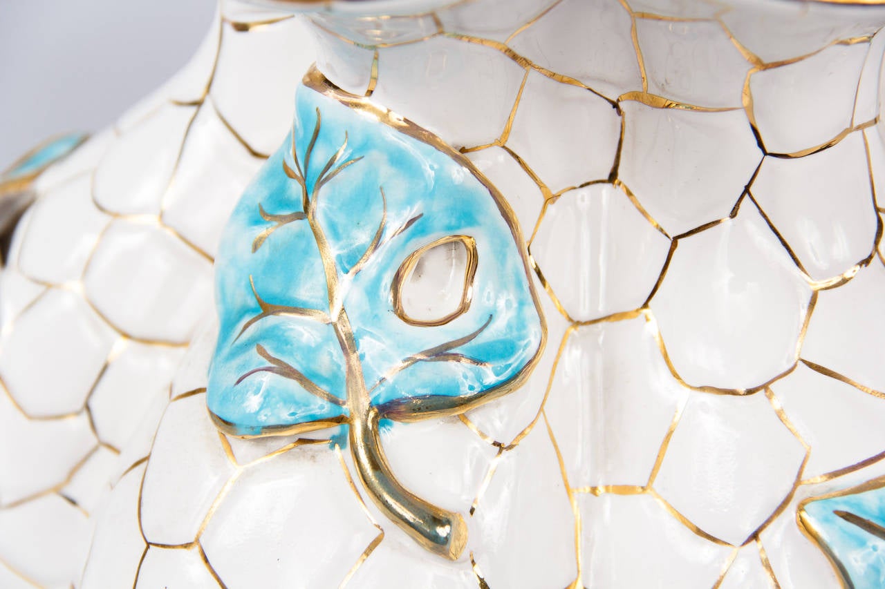 1950s Italian White and Aqua Blue Ceramic Vase by Deruta at 1stDibs