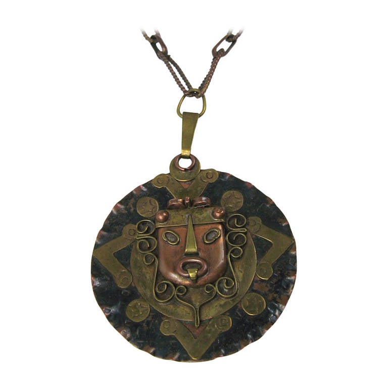Large Mexican Copper Brass Aztec Tribal Necklace at 1stDibs