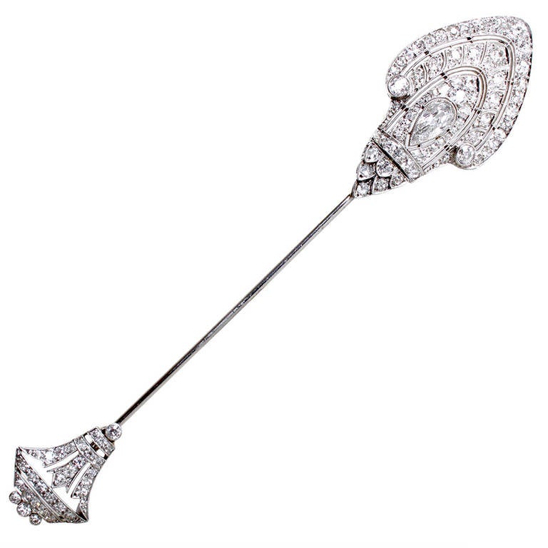 1920s Art Deco Diamond Jabot Pin at 1stDibs