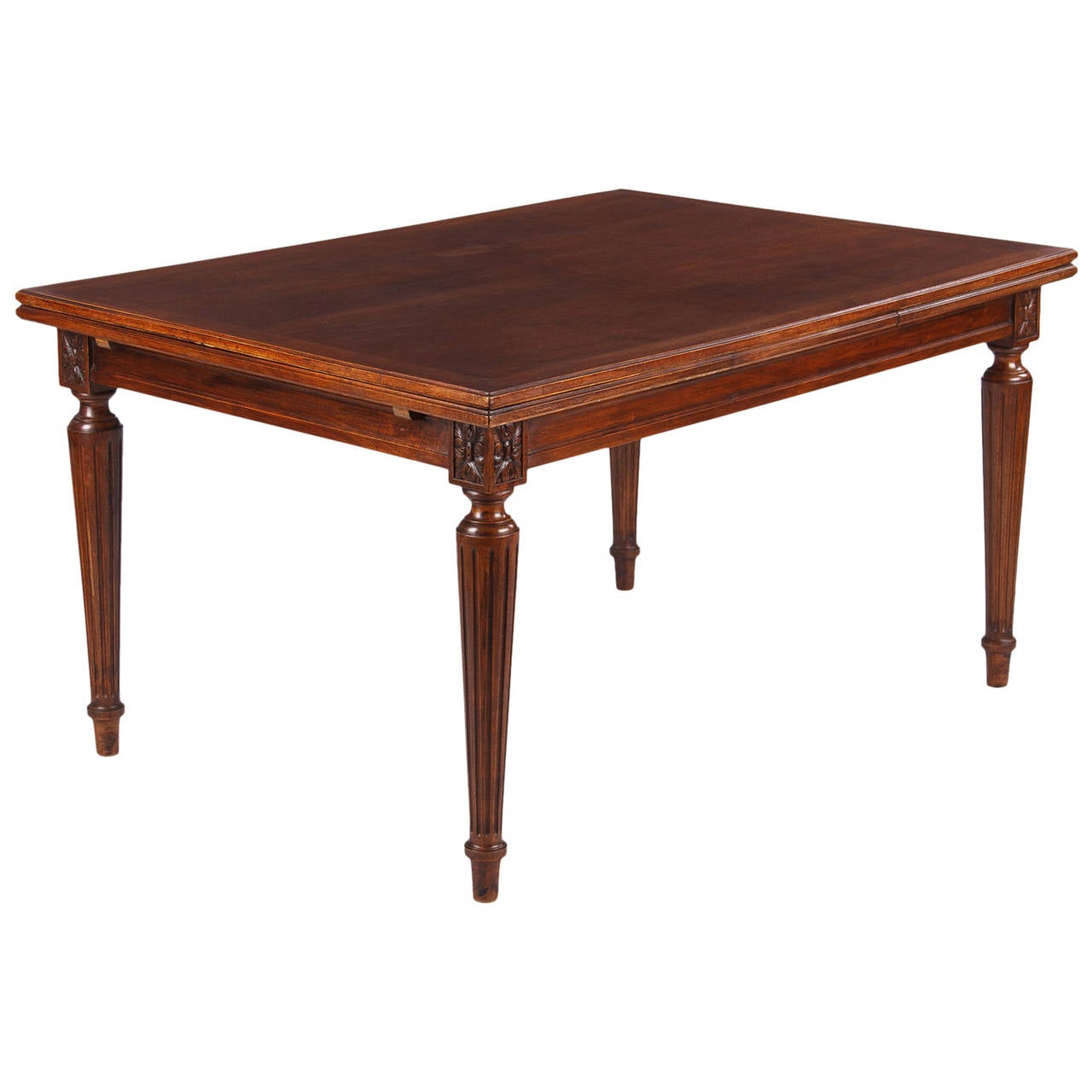 French Louis XVI Style Walnut Drawleaf Dining Table, 1920s at 1stDibs