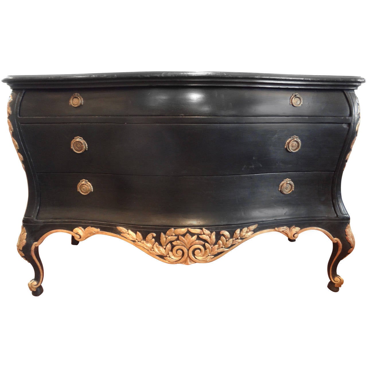 19th Century Venetian Ebonized And Gilt Three-Drawer Commode at 1stDibs