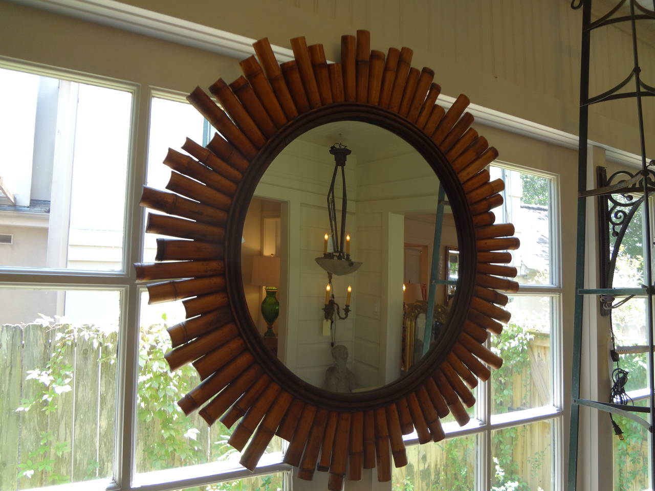 Mid Century Modern Split Bamboo Sunburst Mirror at 1stDibs