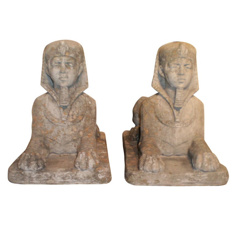 PAIR OF FRENCH CONCRETE SPHINXS at 1stDibs