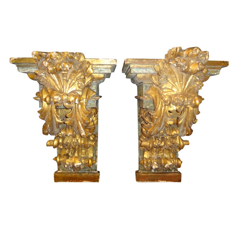 AMAZING PAIR OF ITALIAN GILT WOOD CORBELS at 1stDibs