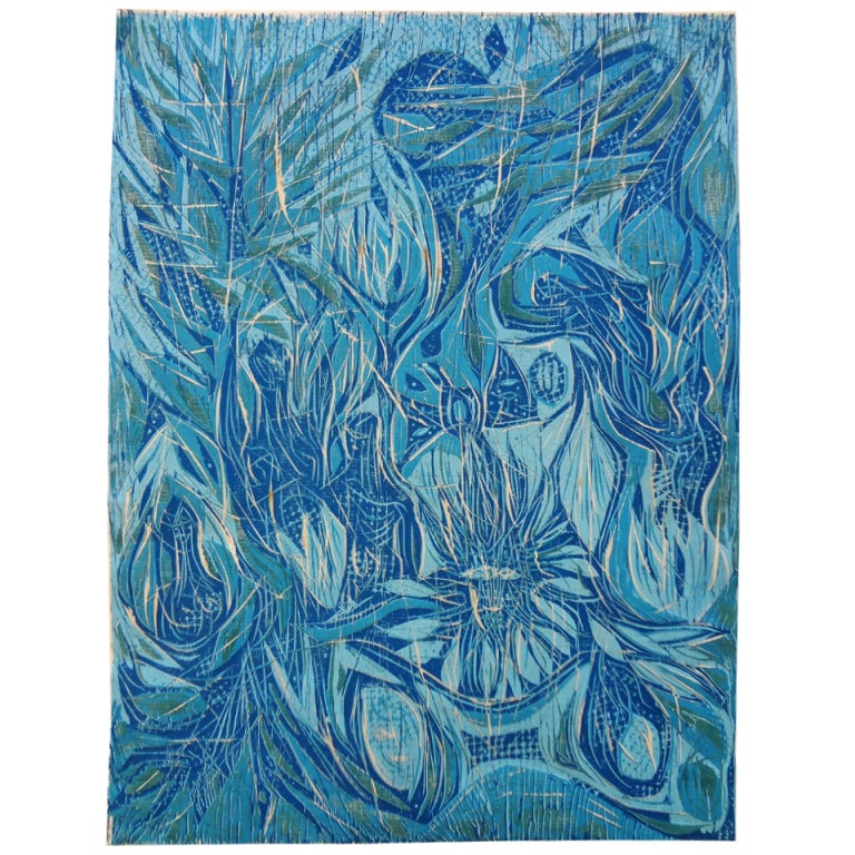 Large Modernist Woodcut Print, "Garden Vision", Lowell Nesbitt, 1958 ...