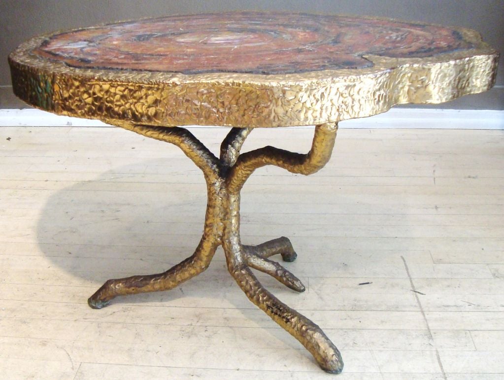Ultra Rare Henri Fernandez Petrified Wood and Bronze Cocktail Table, C ...