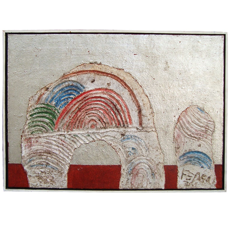 Abstract 1970s Francesco Fedeli Mixed Media Painting For Sale at 1stDibs