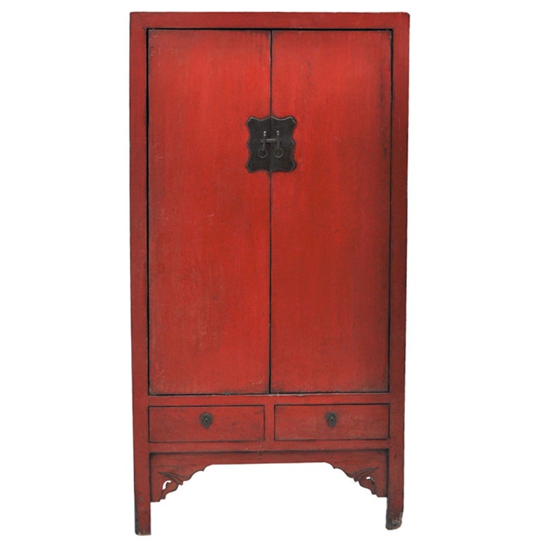 Red Lacquer Chinese Cabinet For Sale at 1stDibs