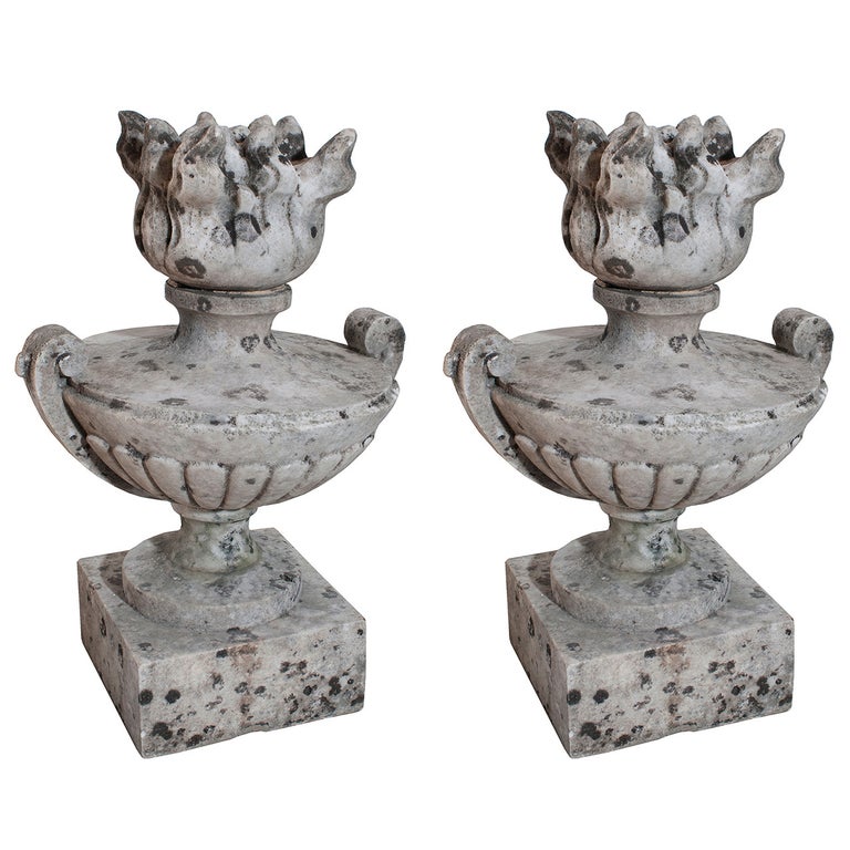 Pair of Marble Finials with a Flame Top at 1stDibs