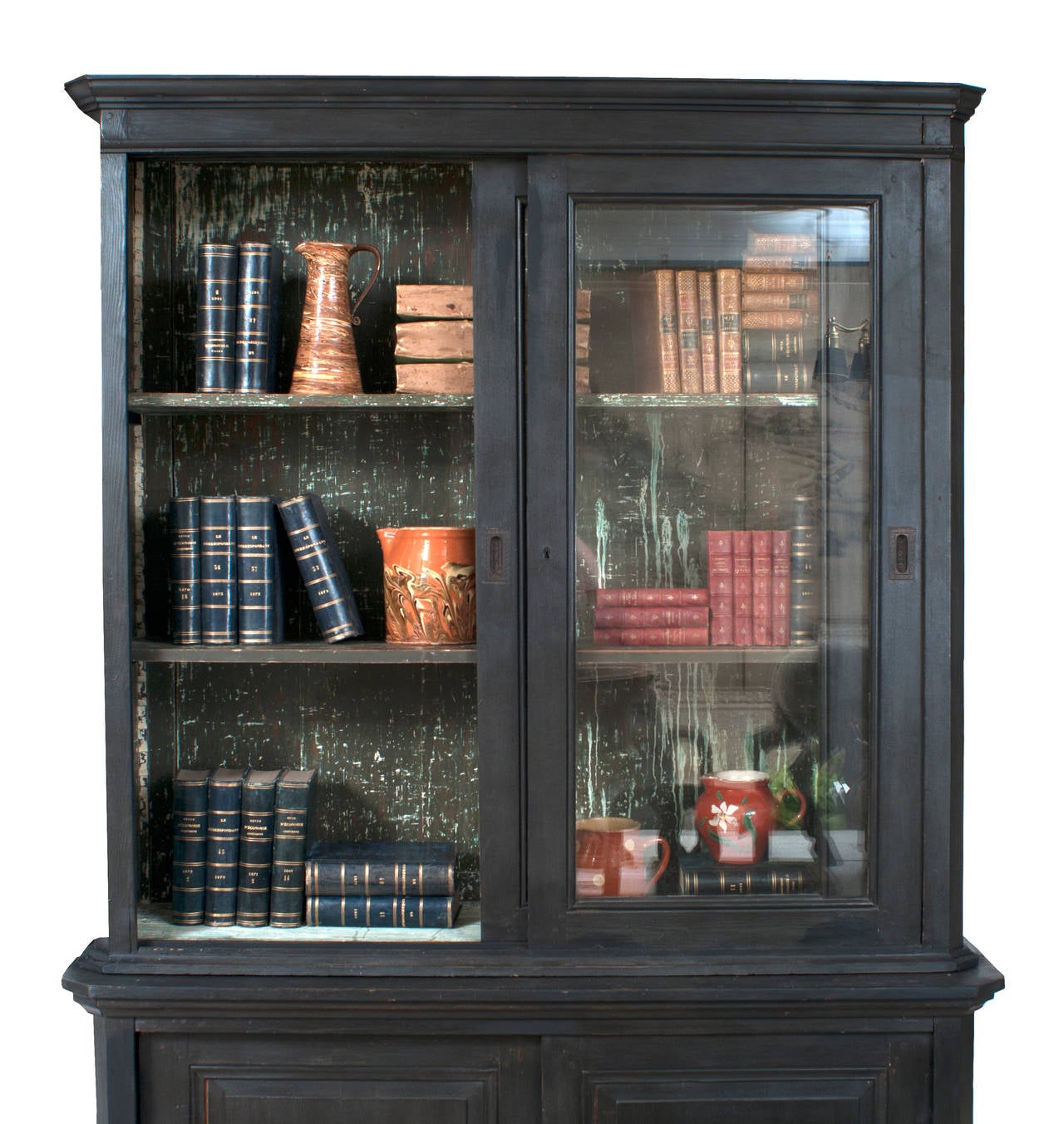 A Black Painted Napoleon III Glass Front Bookcase. at 1stDibs