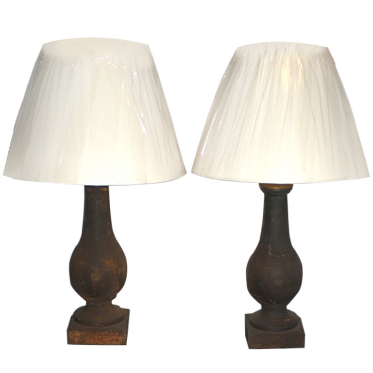A Matched Pair of Solid Cast Iron Baluster Table Lamps at 1stDibs