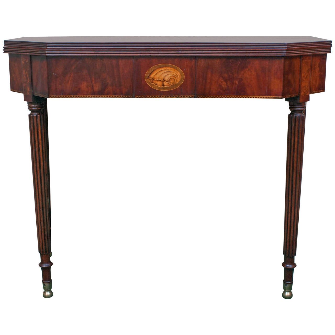 Federal Card Table with Conch Shell Inlay and Brass Ball Feet, circa ...