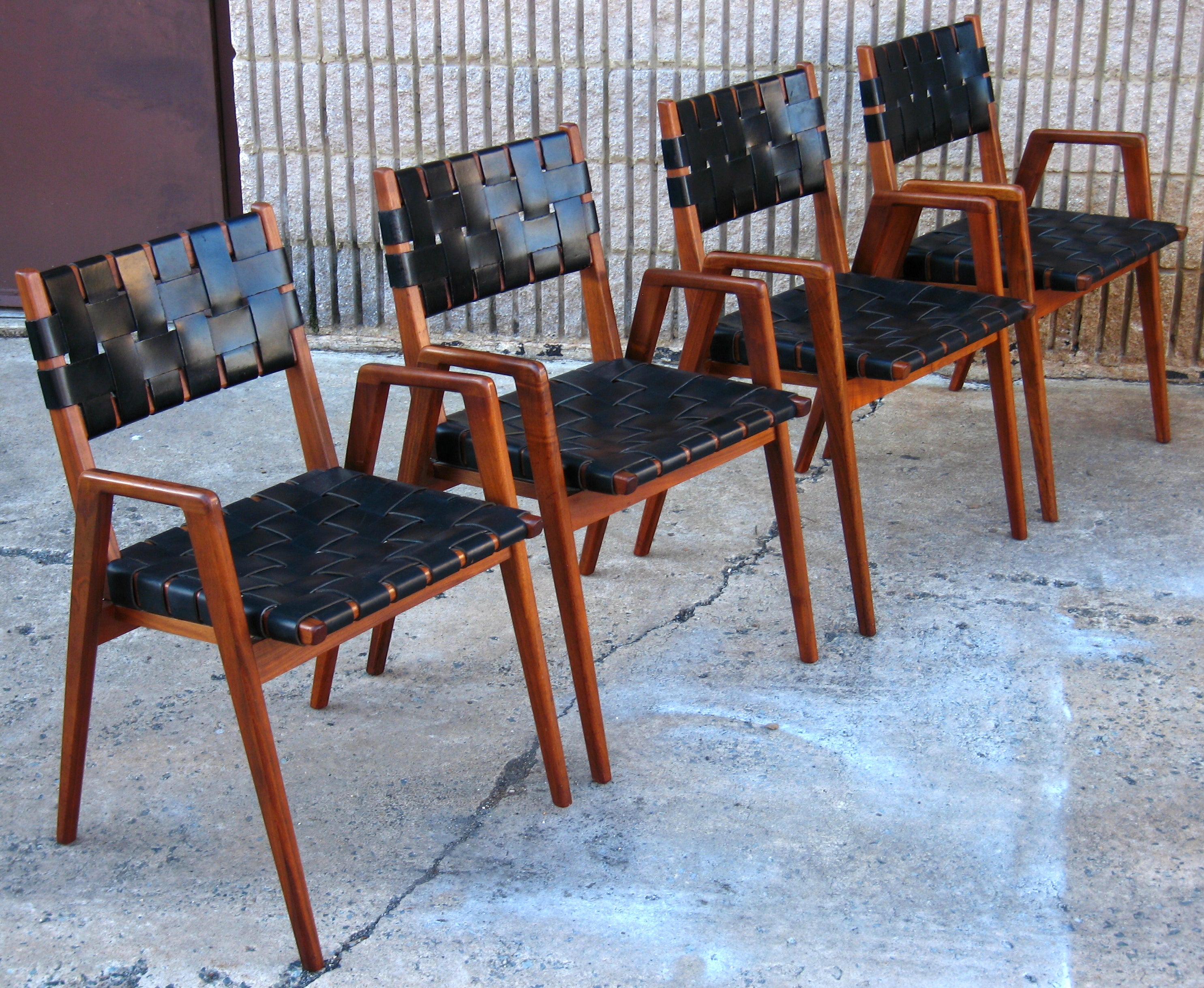 Set of Four Black Leather Strap Arm Chairs at 1stDibs