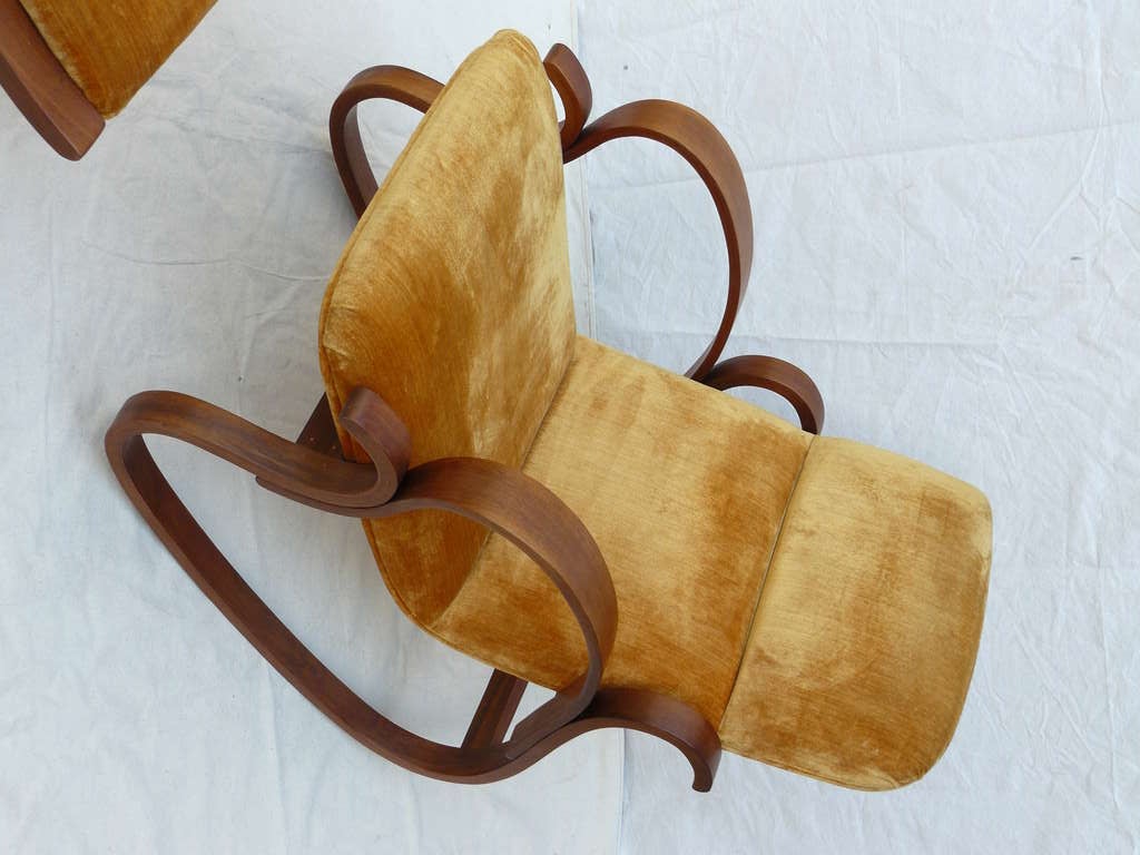 Early Rare Peter Danko Bentwood Rocking Chair and Ottoman at 1stDibs