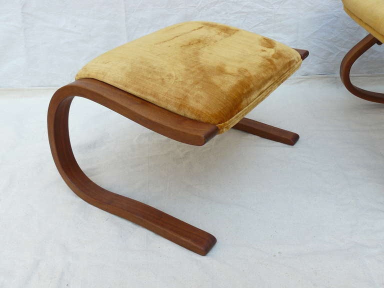 Early Rare Peter Danko Bentwood Rocking Chair and Ottoman at 1stDibs