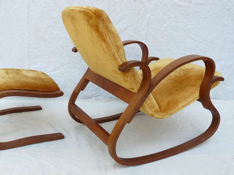 Early Rare Peter Danko Bentwood Rocking Chair and Ottoman at 1stDibs