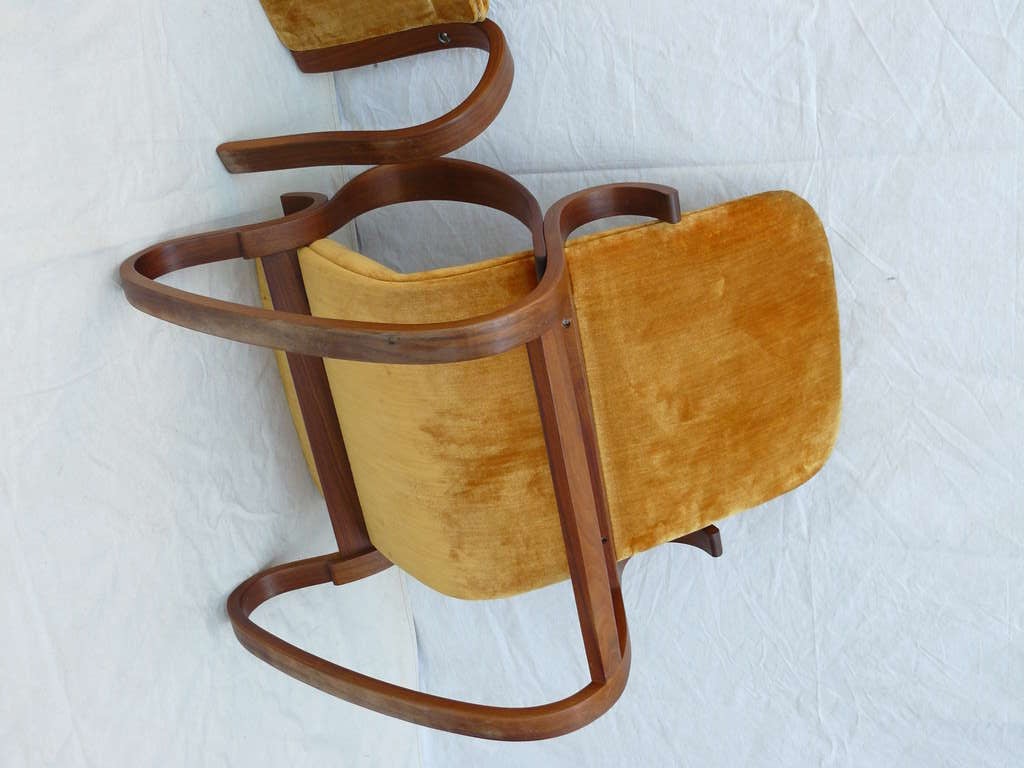 Early Rare Peter Danko Bentwood Rocking Chair and Ottoman at 1stDibs