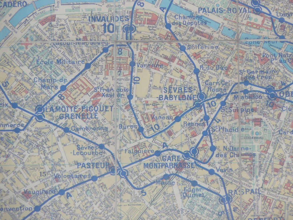 Rare Large Framed 1930 Paris Metro Map at 1stDibs