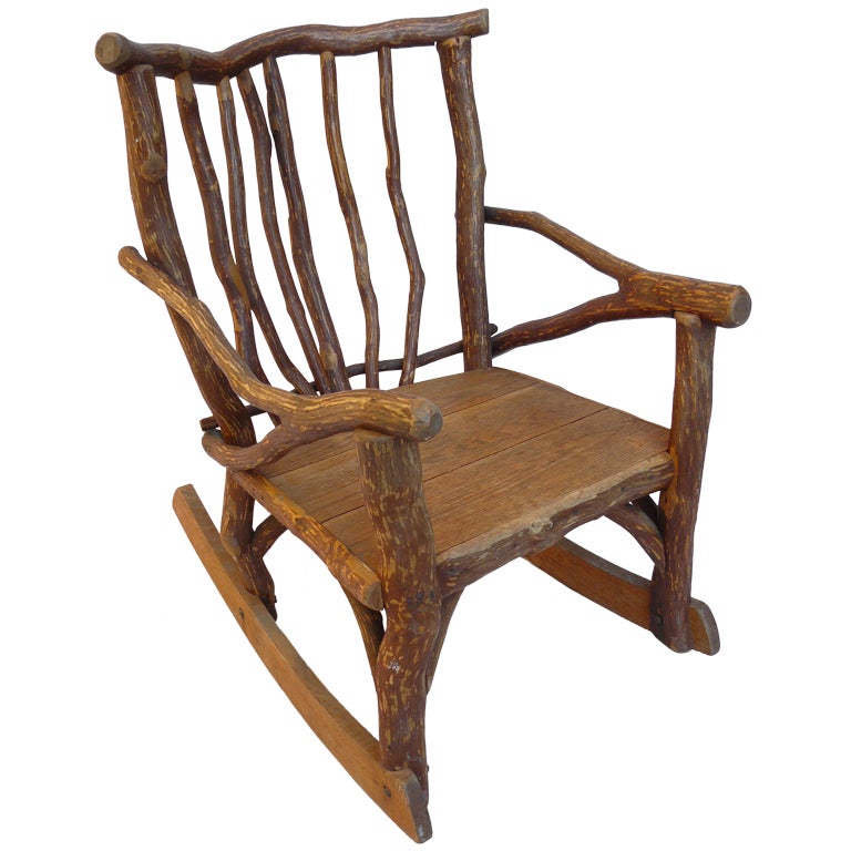 70s Artisan Primitive Hickory Rocker at 1stDibs