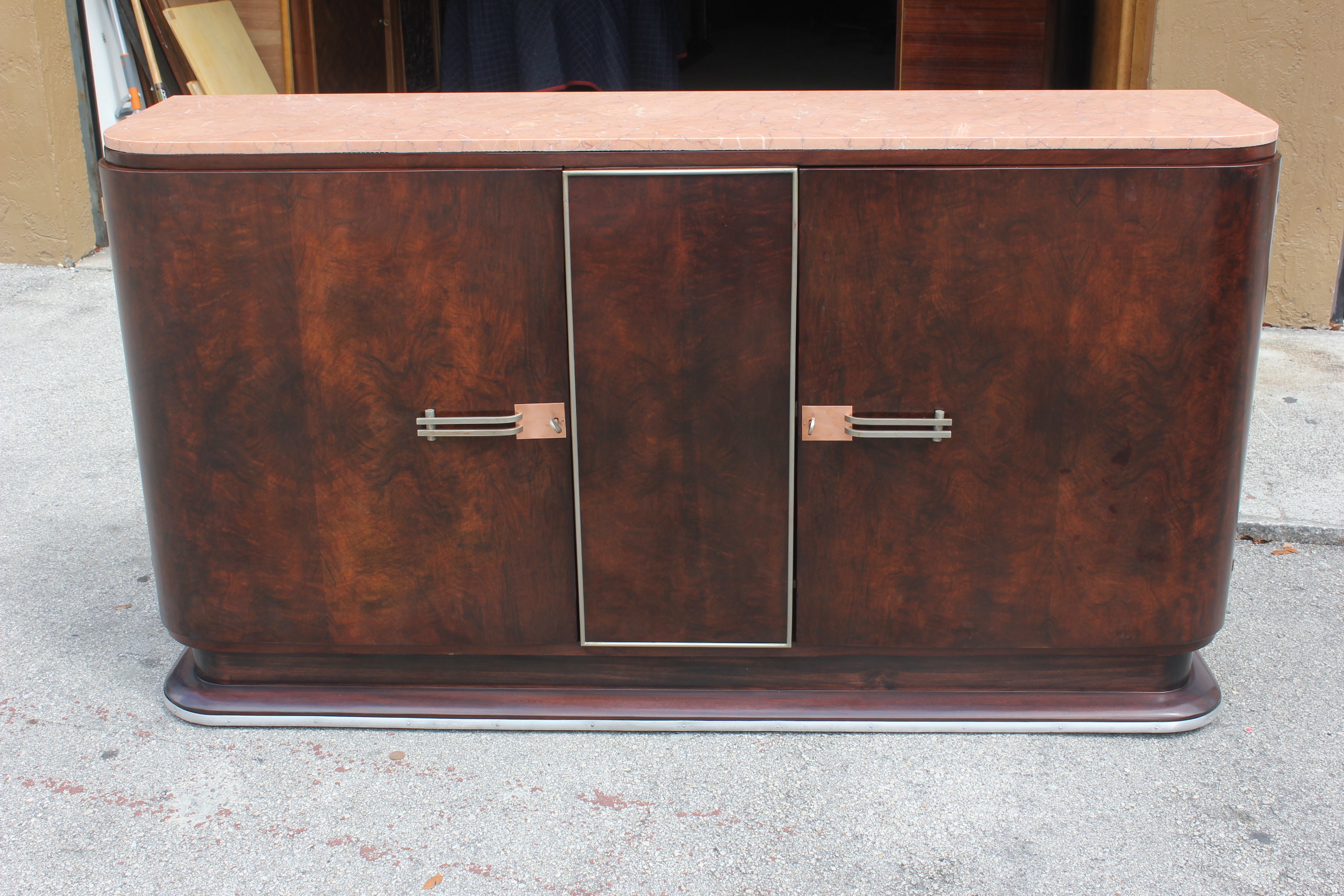 French Art Deco Exotic Rosewood Buffet with Pink Marble Top at 1stDibs