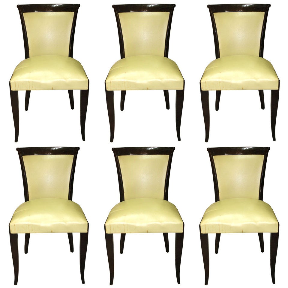 Set 6 French Art Deco Ebonized Mahogany Dining Chairs by Maurice Rinck ...