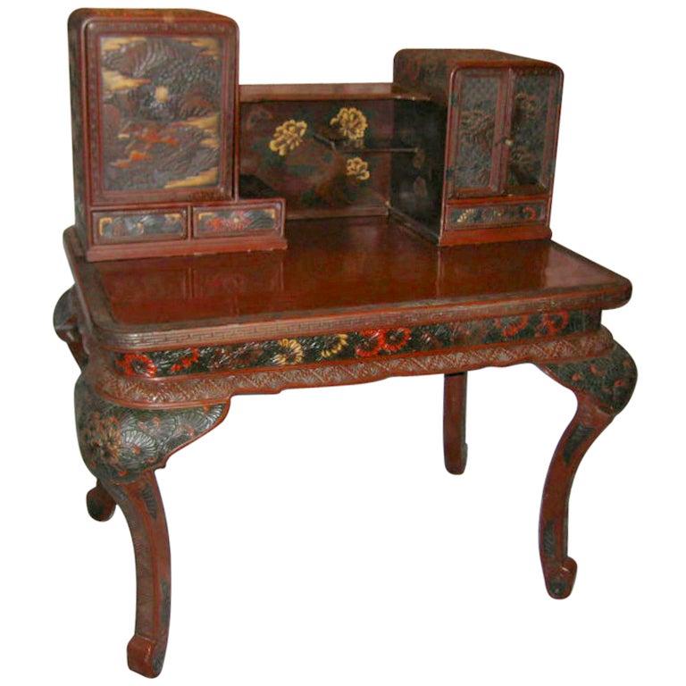 Meiji Carved and Lacquered Desk For Sale at 1stDibs