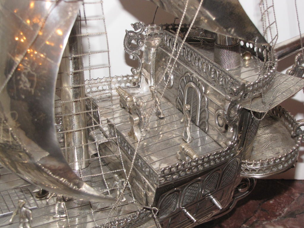Large Silver Ship Model (Nef) at 1stDibs