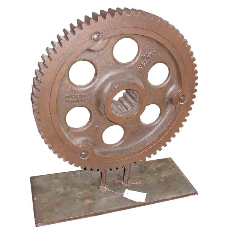 Industrial Iron Gear Mounted as Sculpture For Sale at 1stDibs