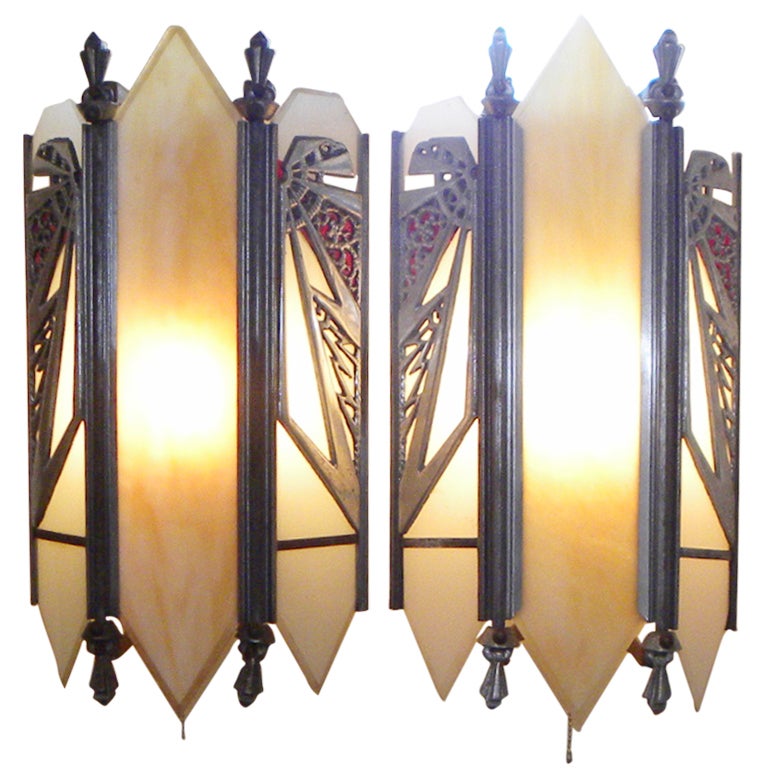 Unique Zig Zag Theater Art Deco Sconces 2 Pair at 1stDibs