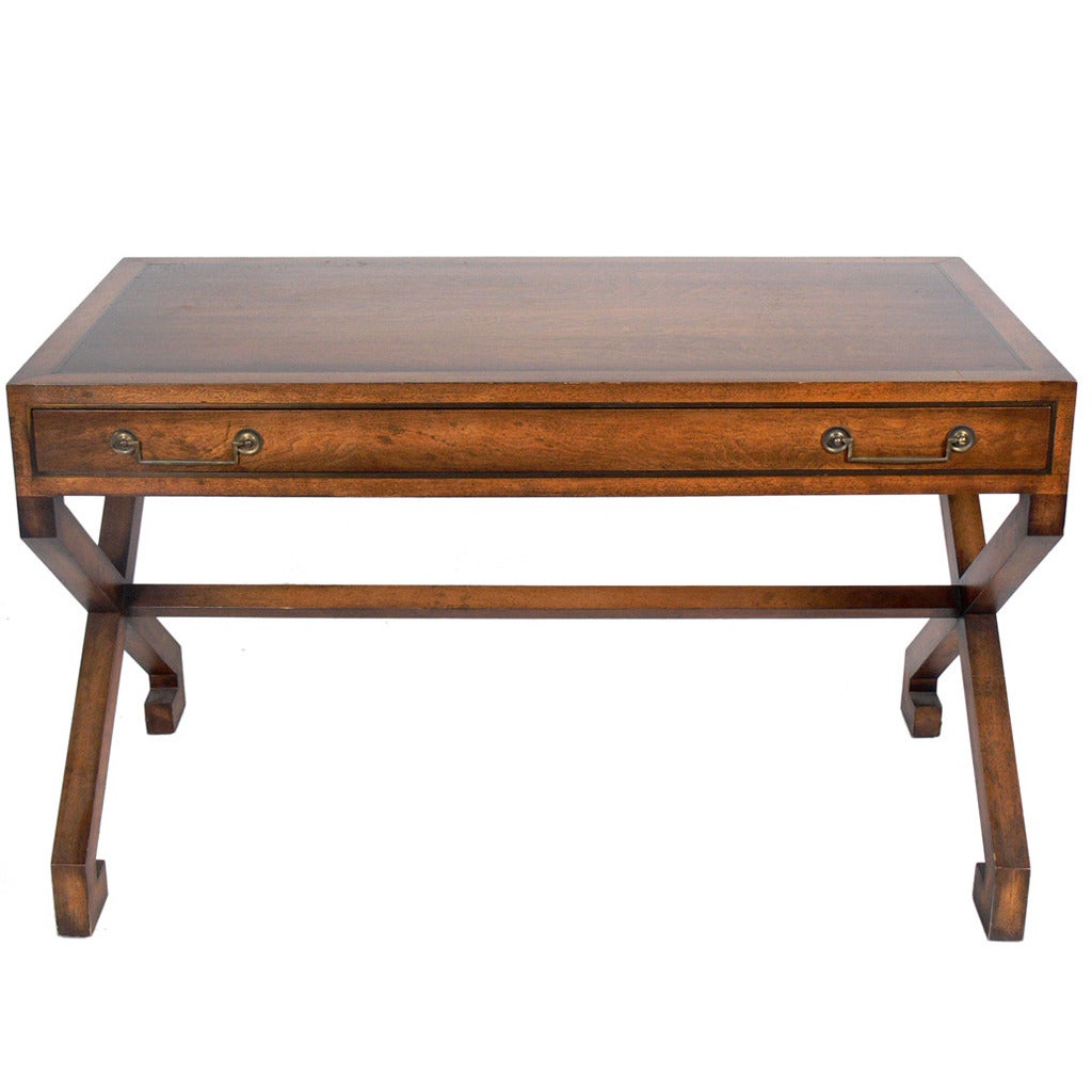 Walnut "X" Base Desk with Brass Hardware at 1stdibs