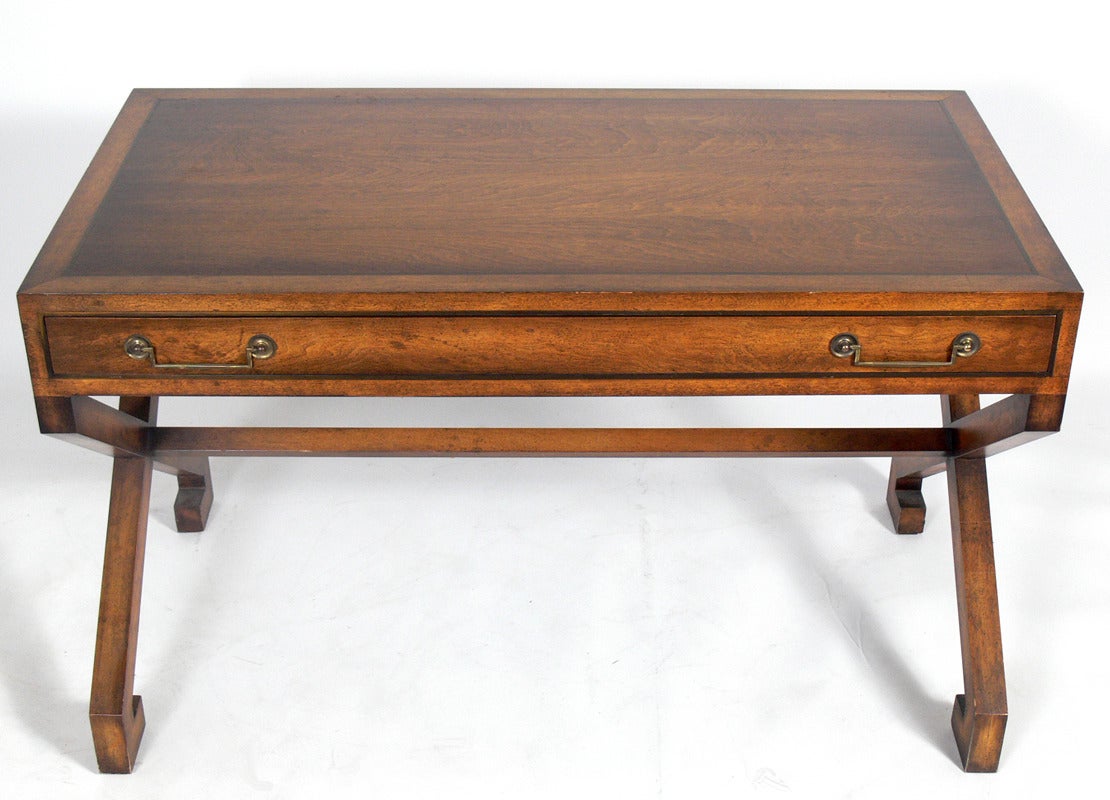 Walnut "X" Base Desk with Brass Hardware at 1stDibs